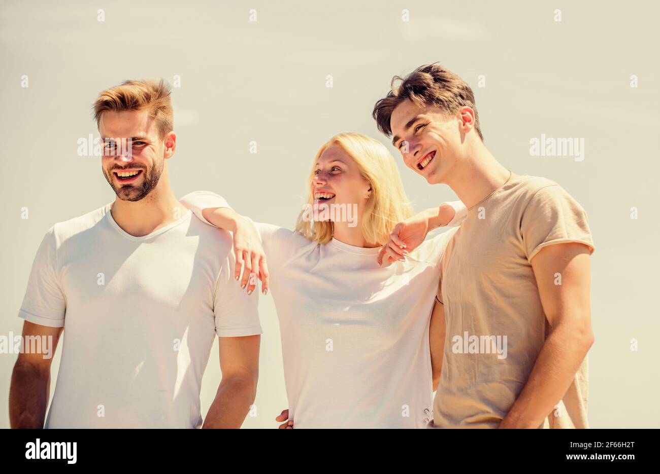 Sincere emotions. heaven concept. success heights. happy woman and two ...