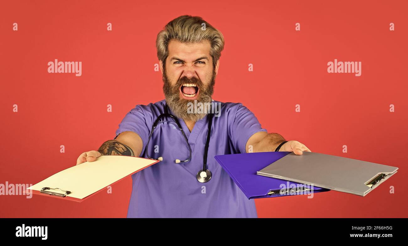 i am so angry. angry doctor with stethoscope and clipboard. therapist ...