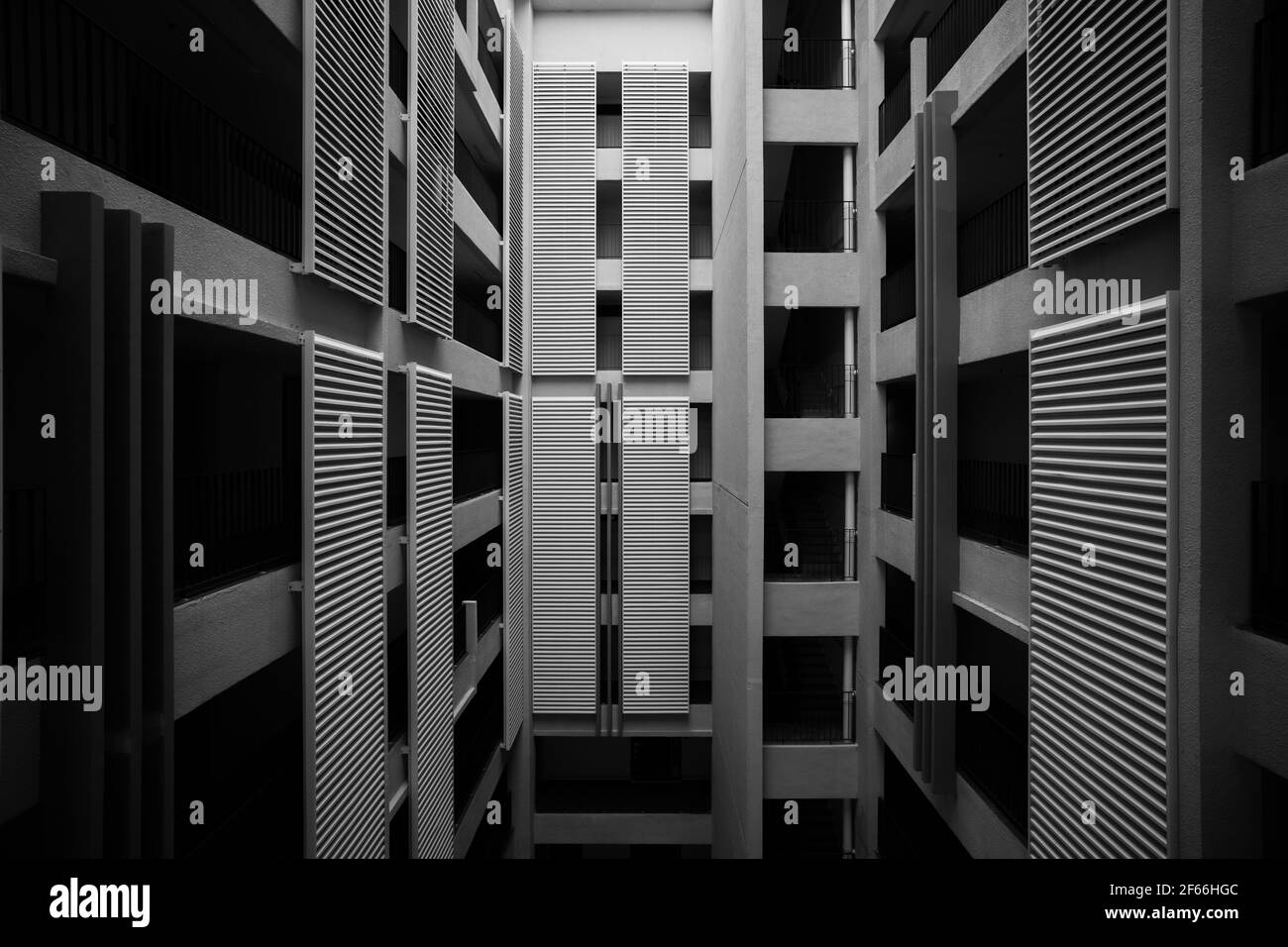 Black and white building, building facade, wide view of a building ...