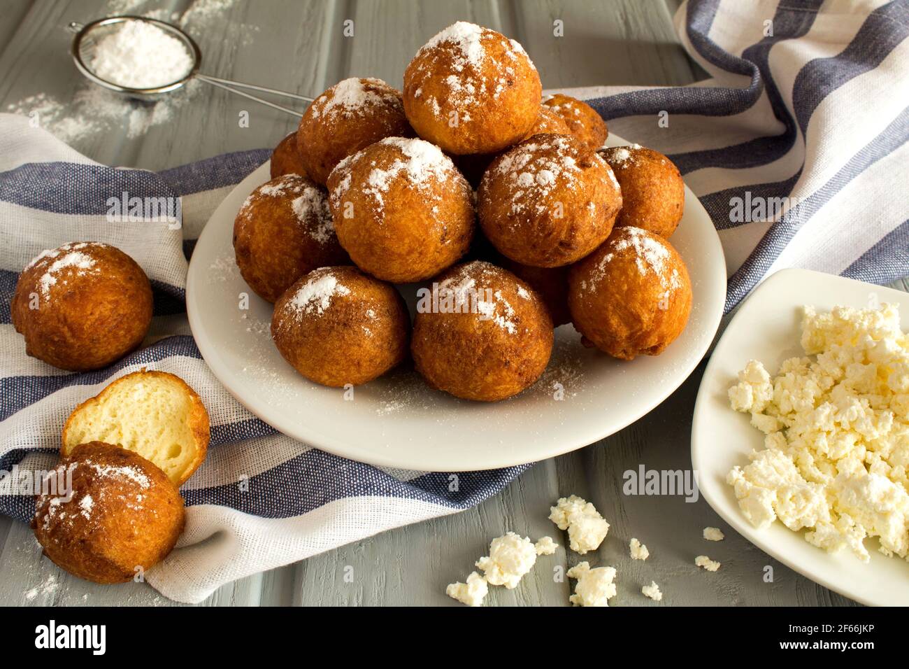Homemade cottage cheese donuts on the grey wooden background Stock ...