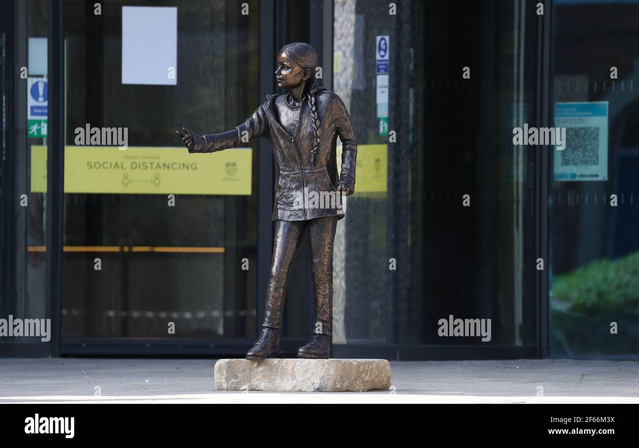 The statue of climate change activist Greta Thunberg which has been ...