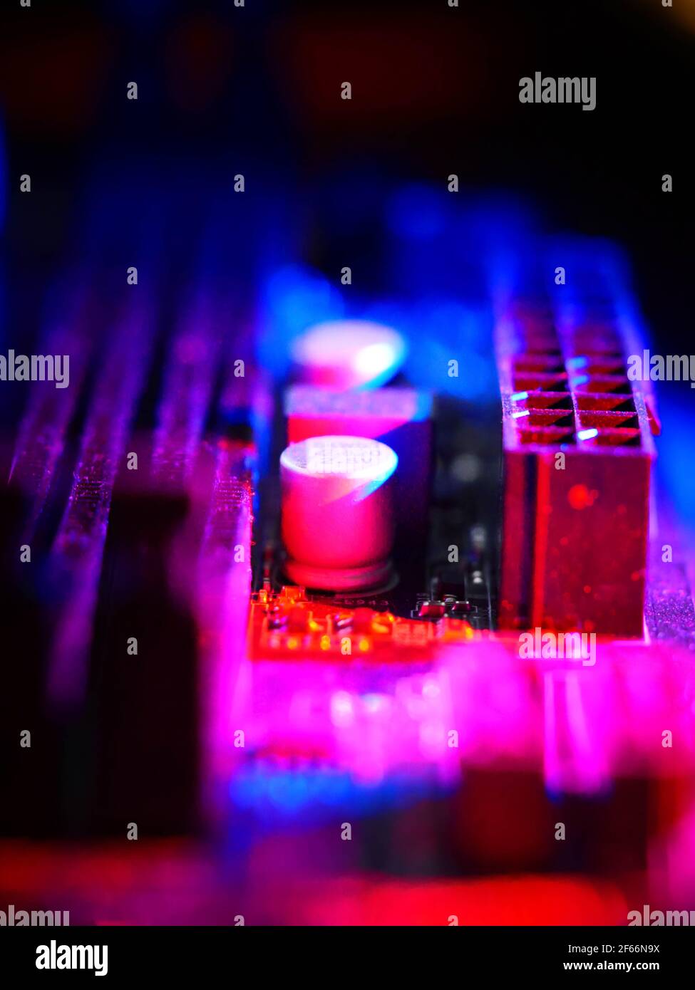 green Electronic system computer motherboard, digital chip with ...