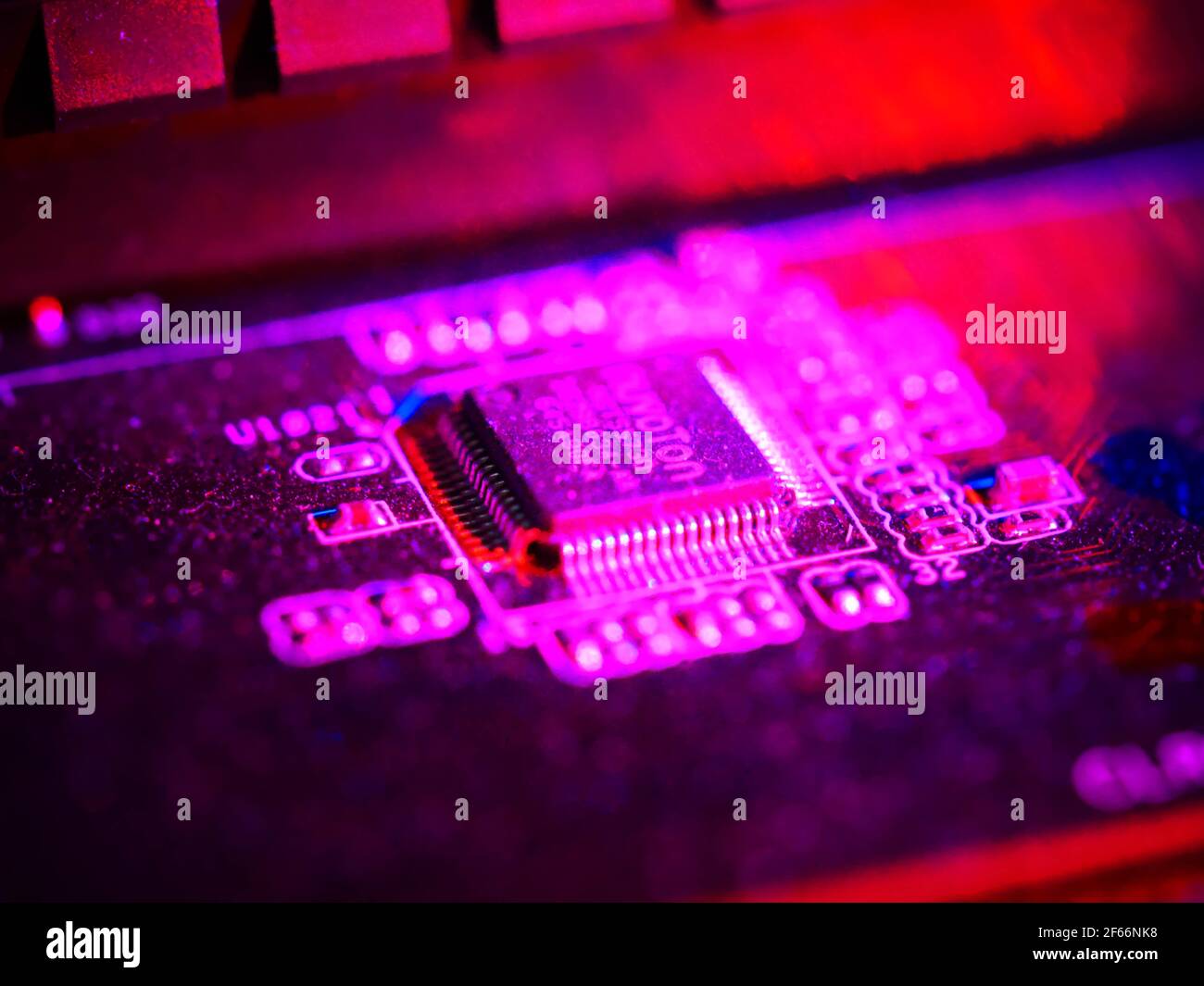 green Electronic system computer motherboard, digital chip with ...
