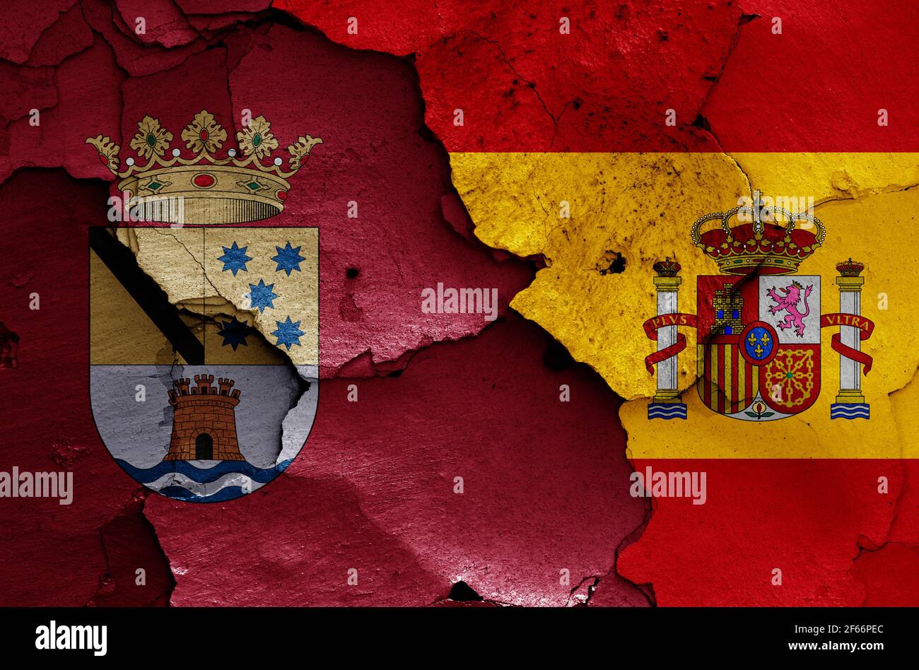 flags of Denia and Spain painted on cracked wall Stock Photo - Alamy