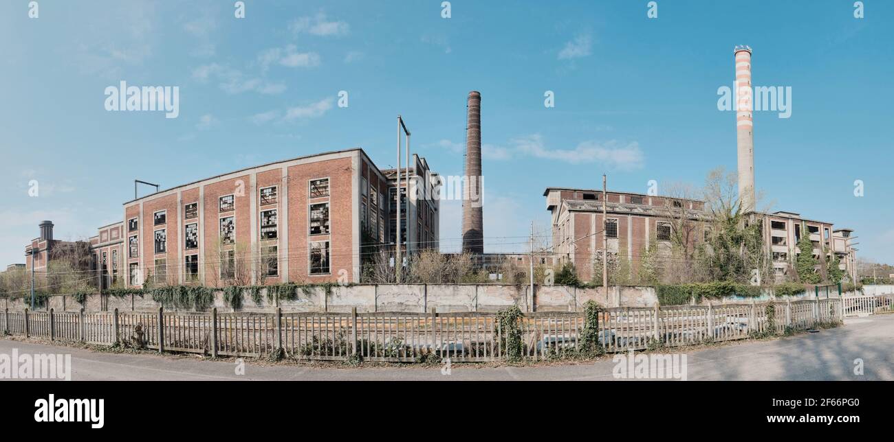 old abandoned factory buildings with broken glass industrial window ...