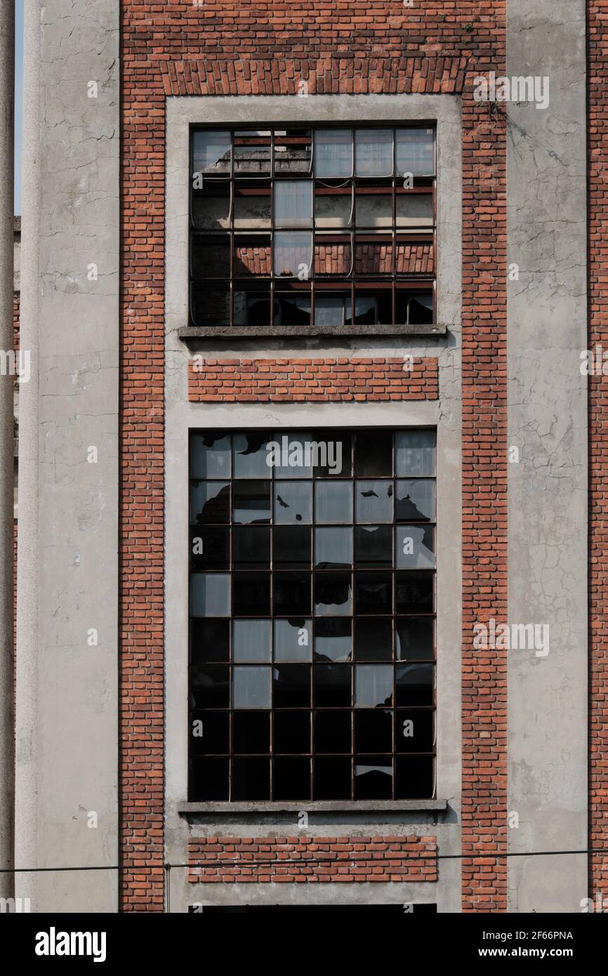 old abandoned factory with broken glass industrial window decay ...