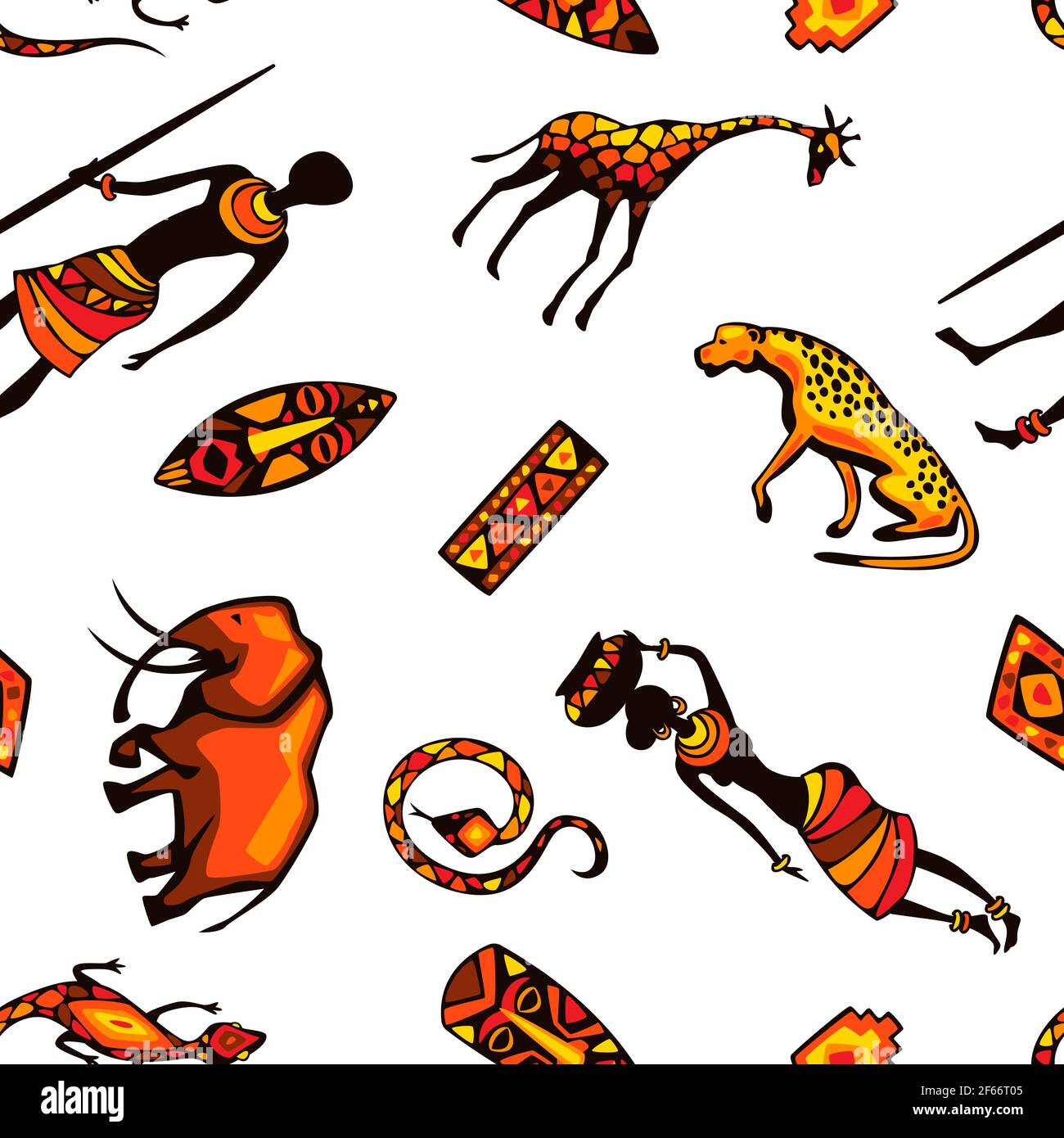 African ethnic seamless pattern. People, animals and masks Stock Vector ...