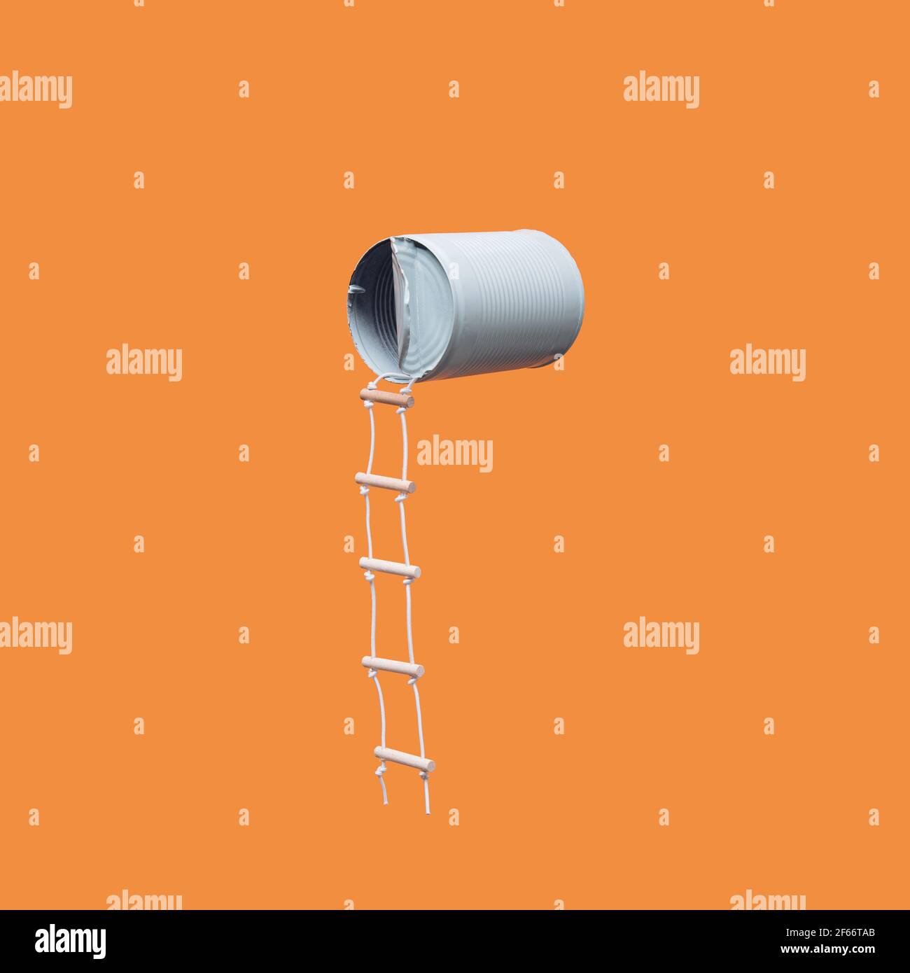 Pastel blue floating bean can with attached Jacobs ladder on a bright ...