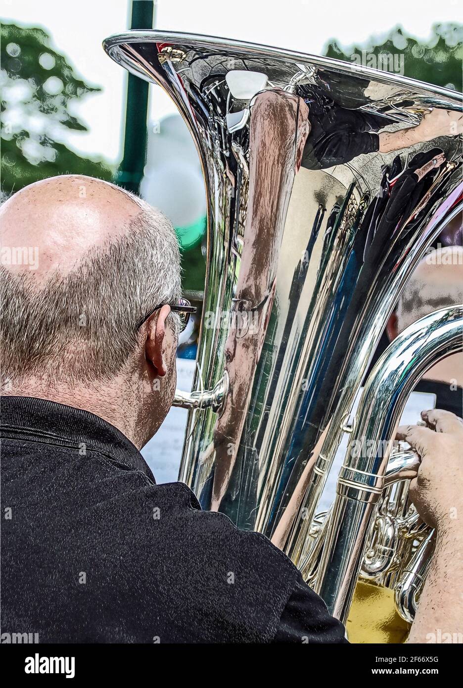 Photo illustration of a musician in the bandstand playing a tuba Stock ...