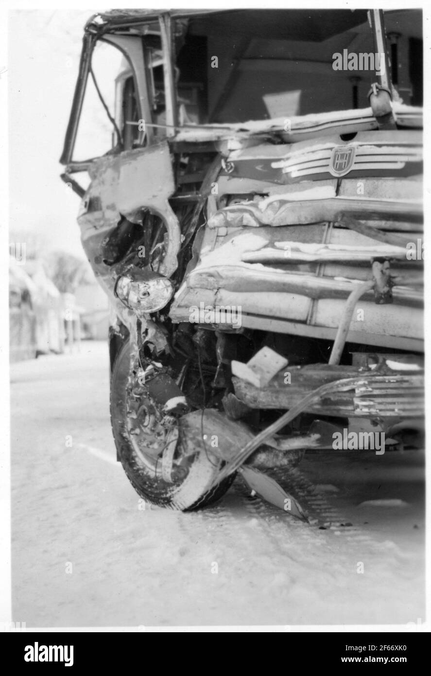 Crash damaged bus state railways, SJ bus in 1985 Stock Photo - Alamy