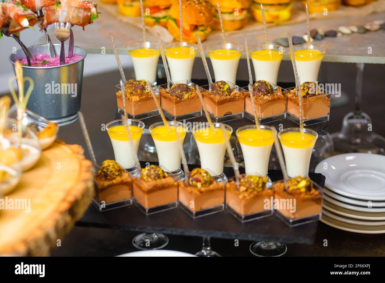 Catering service. Table with snacks food at event Stock Photo - Alamy