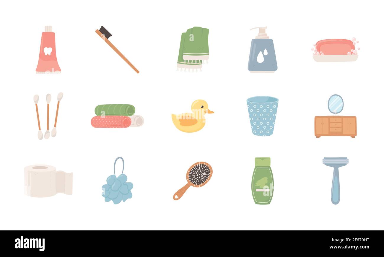 hygiene toothpaste brush soap towels Stock Vector Image & Art - Alamy