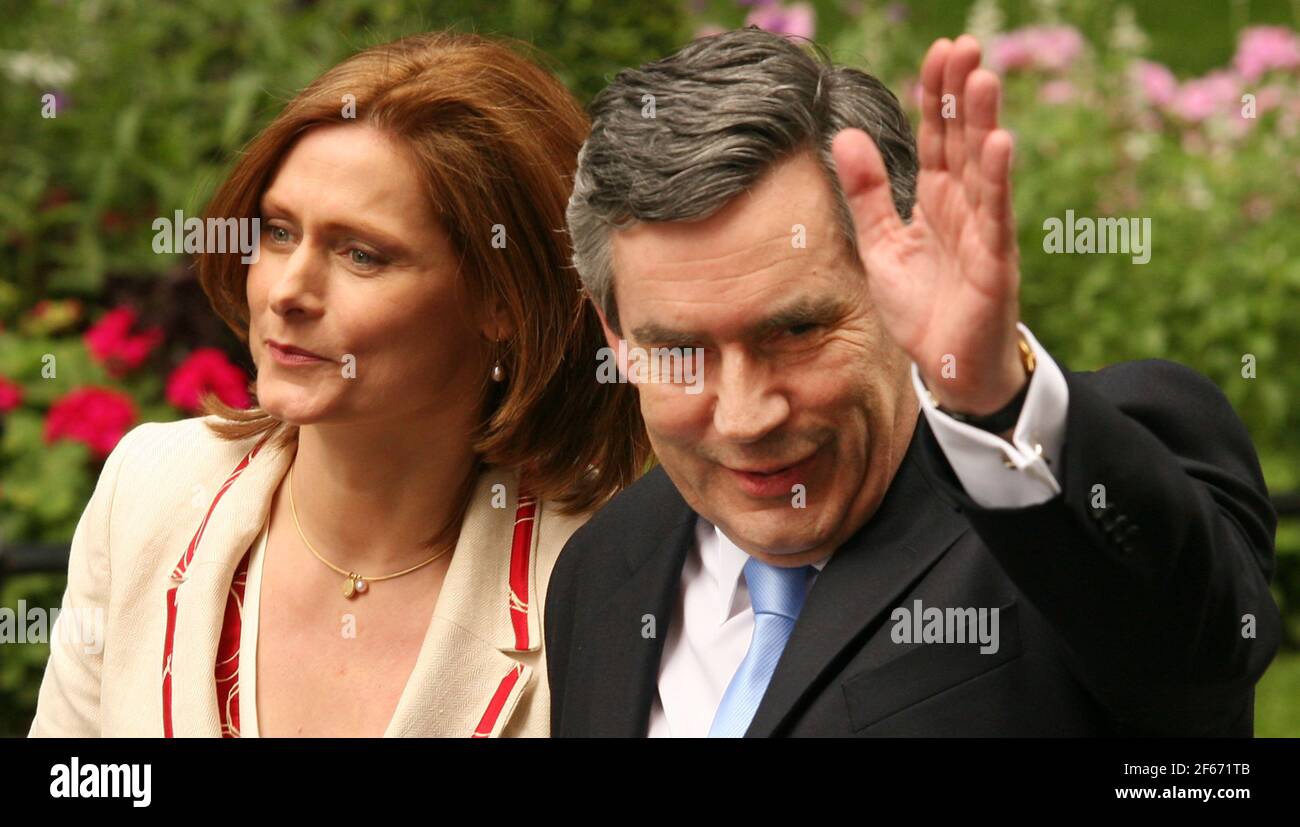 Gordon Brown arrives in Downing street on his first day as Britians new ...