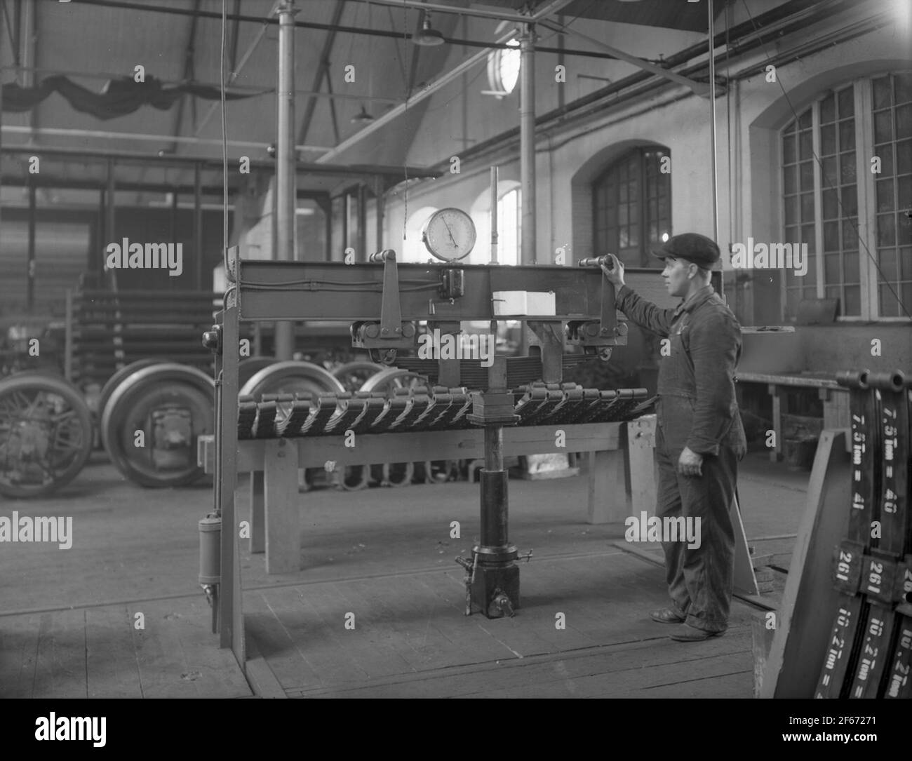 Workshop interior device for spring testing Stock Photo - Alamy