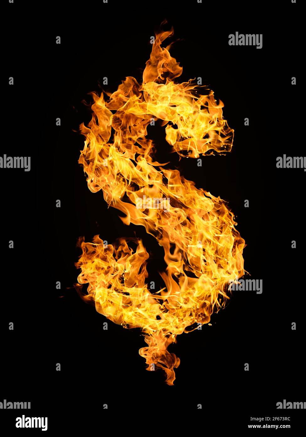 Dollar sign from fire flame isolated on black background Stock Photo ...