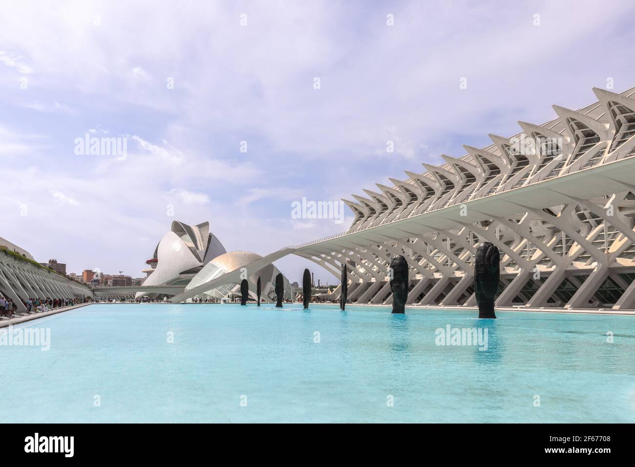 Valencia - Spain. June 24, 2019: Large pool with art installation ...