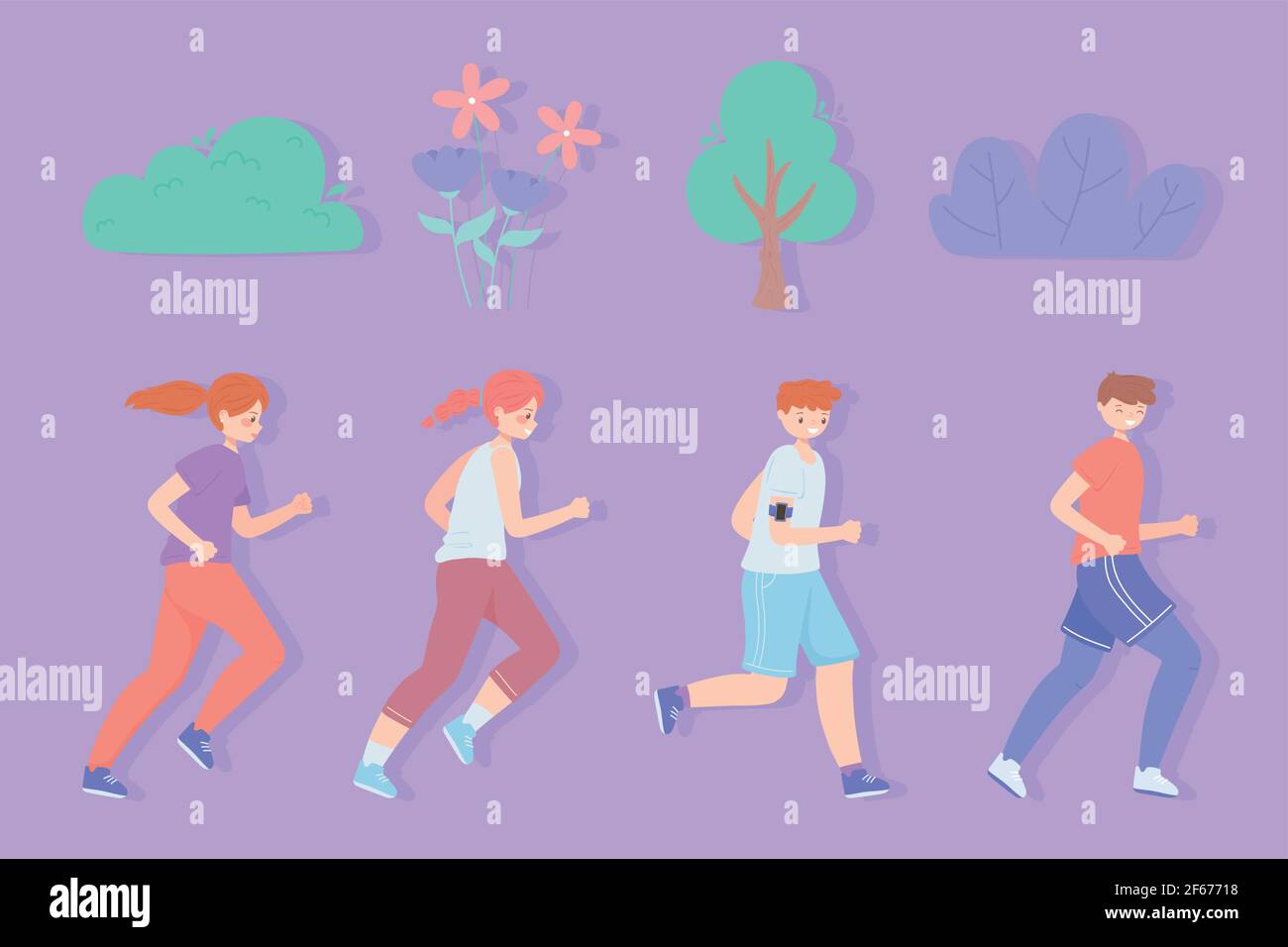 runner people flower tree cartoon Stock Vector Image & Art - Alamy