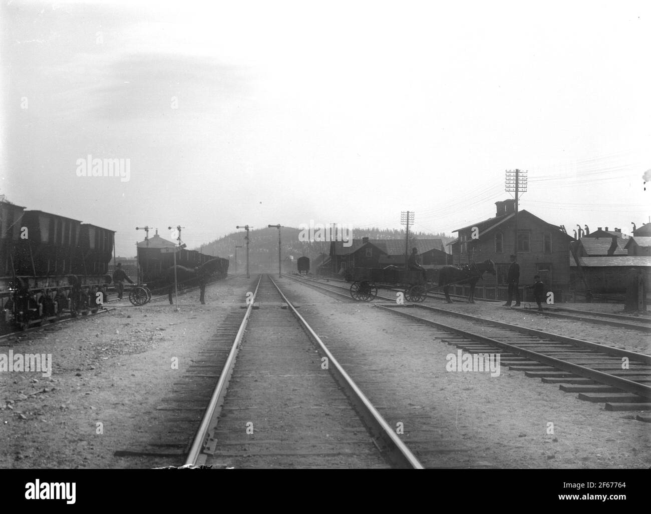 Turnout at railway station The build-up of electric power on the ...