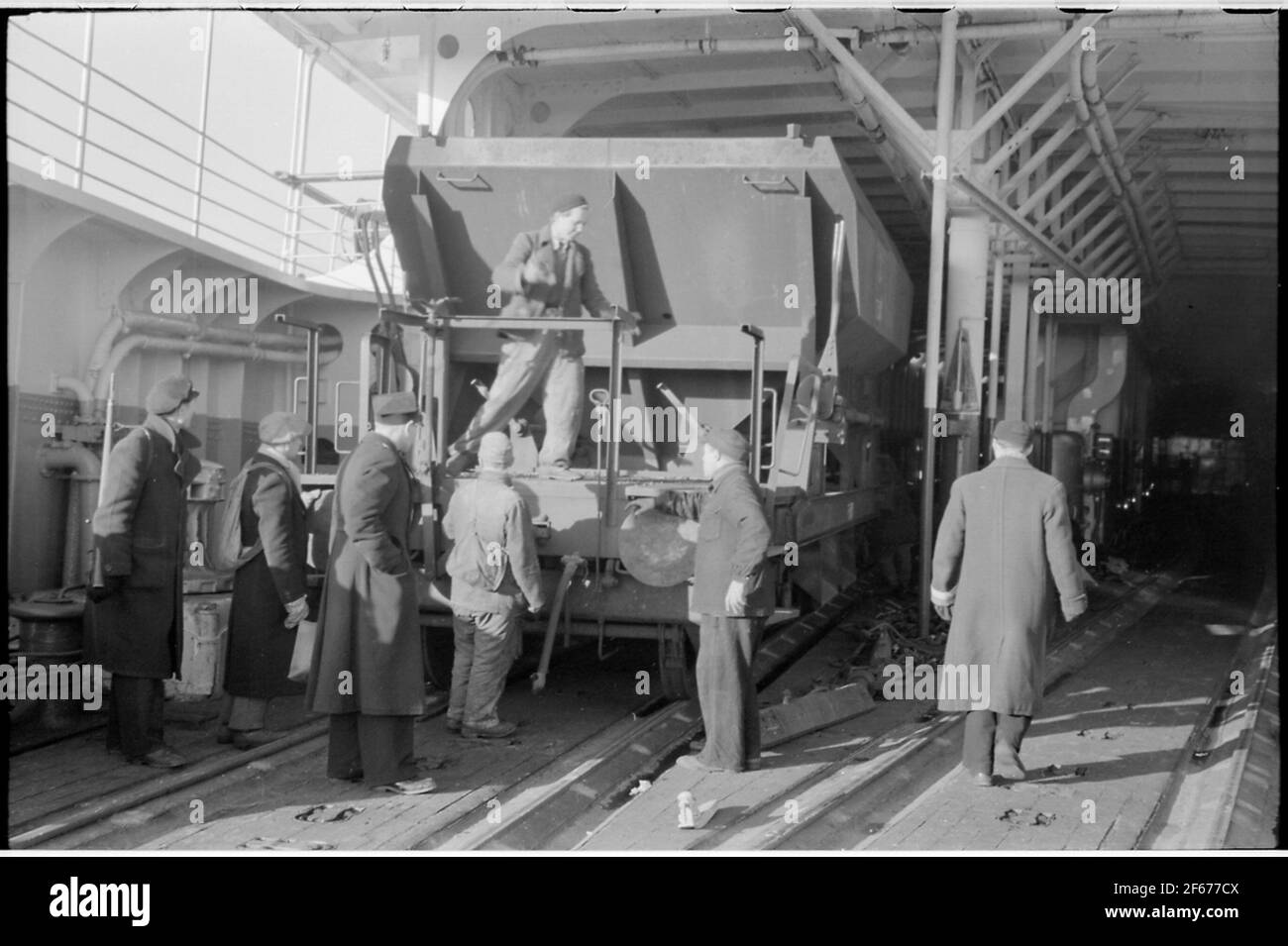 Good wagon on board train ferry Stock Photo - Alamy