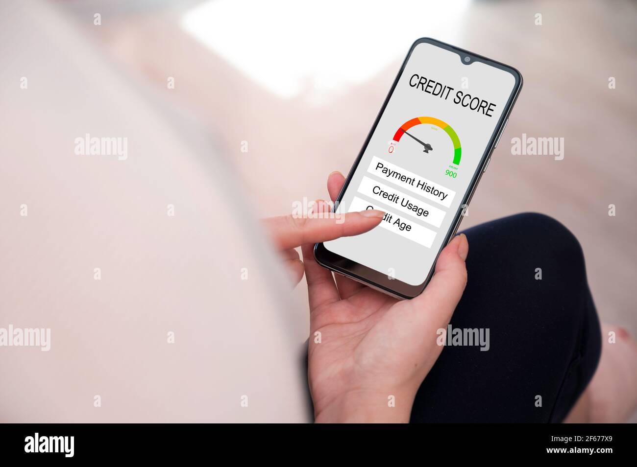 Credit score concept on the screen of smart phone, checking payment ...