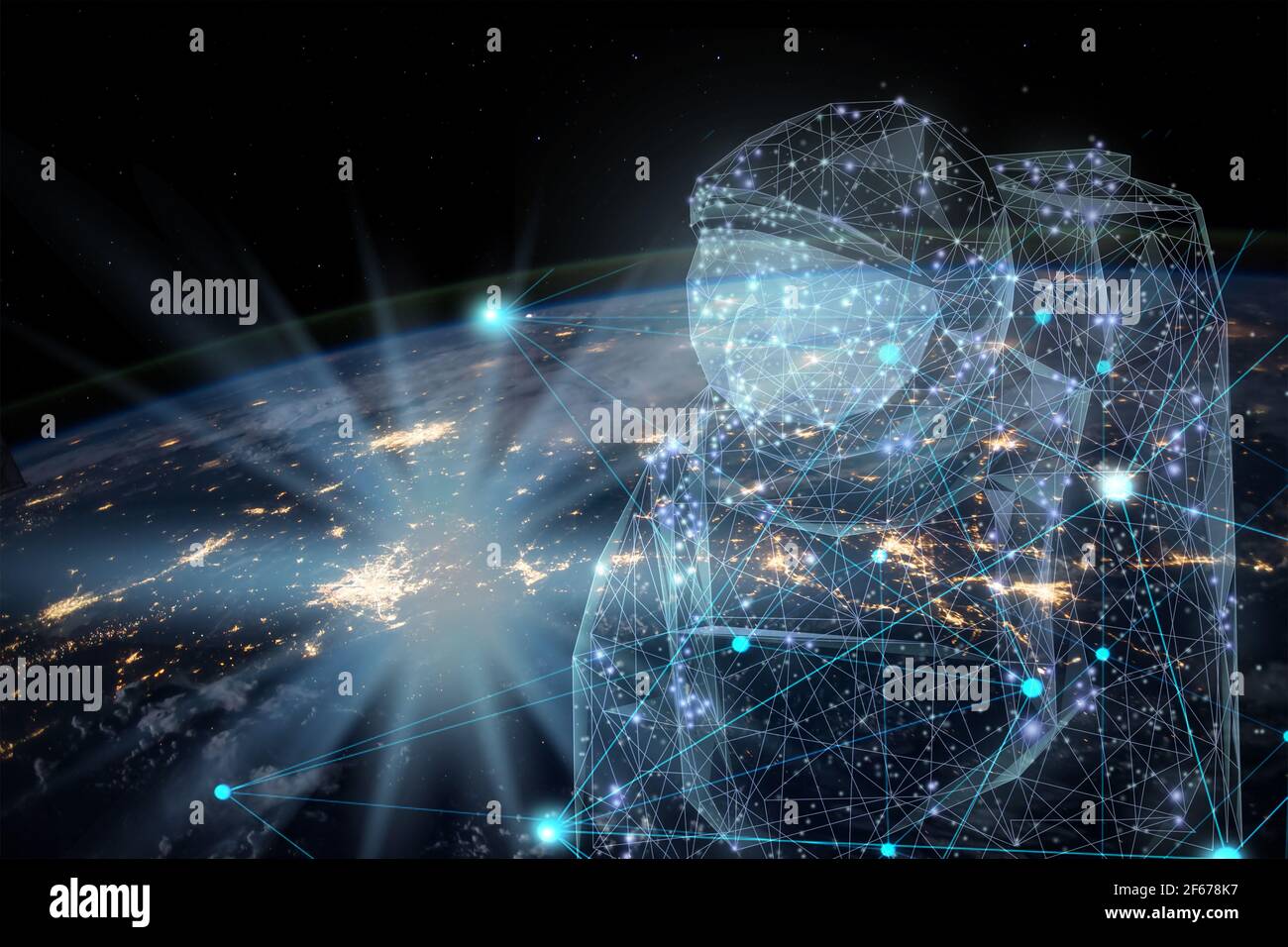 Space concept. Abstract polygonal astronaut in outer space. Blue low ...
