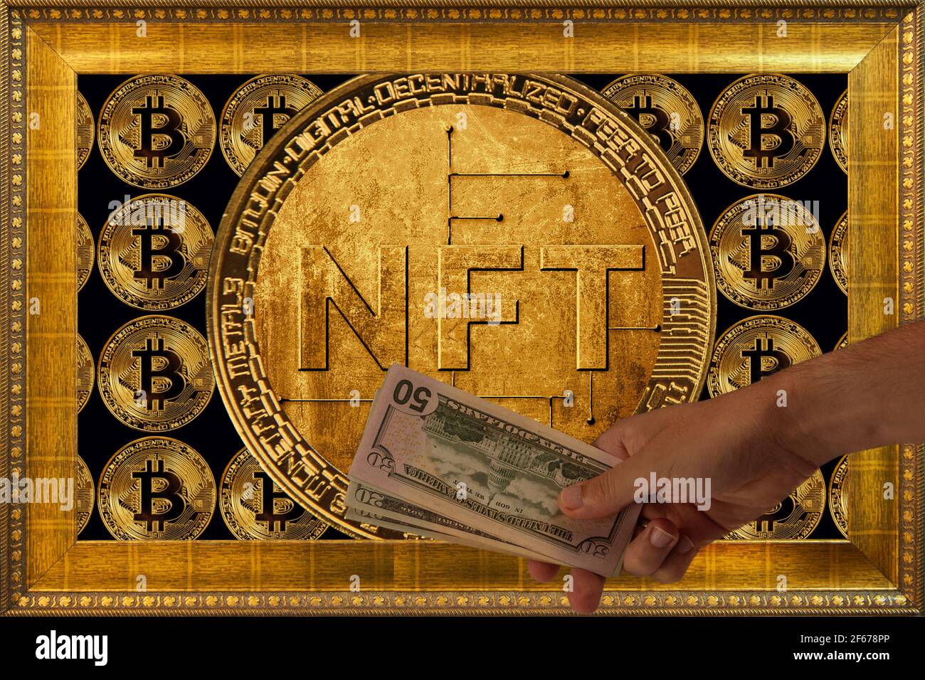 Digital currency concept of NFT. Non fungible tokens crypto art. Paying ...