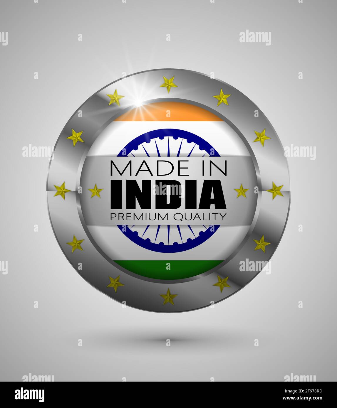 EPS10 Vector illustration. Realistic button. Made in India, Premium ...