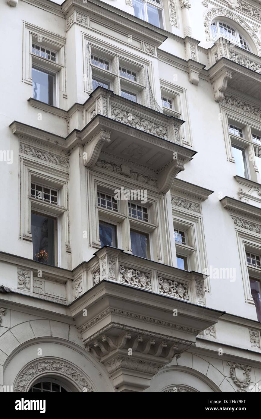 The white building with balconies in Prague Stock Photo - Alamy