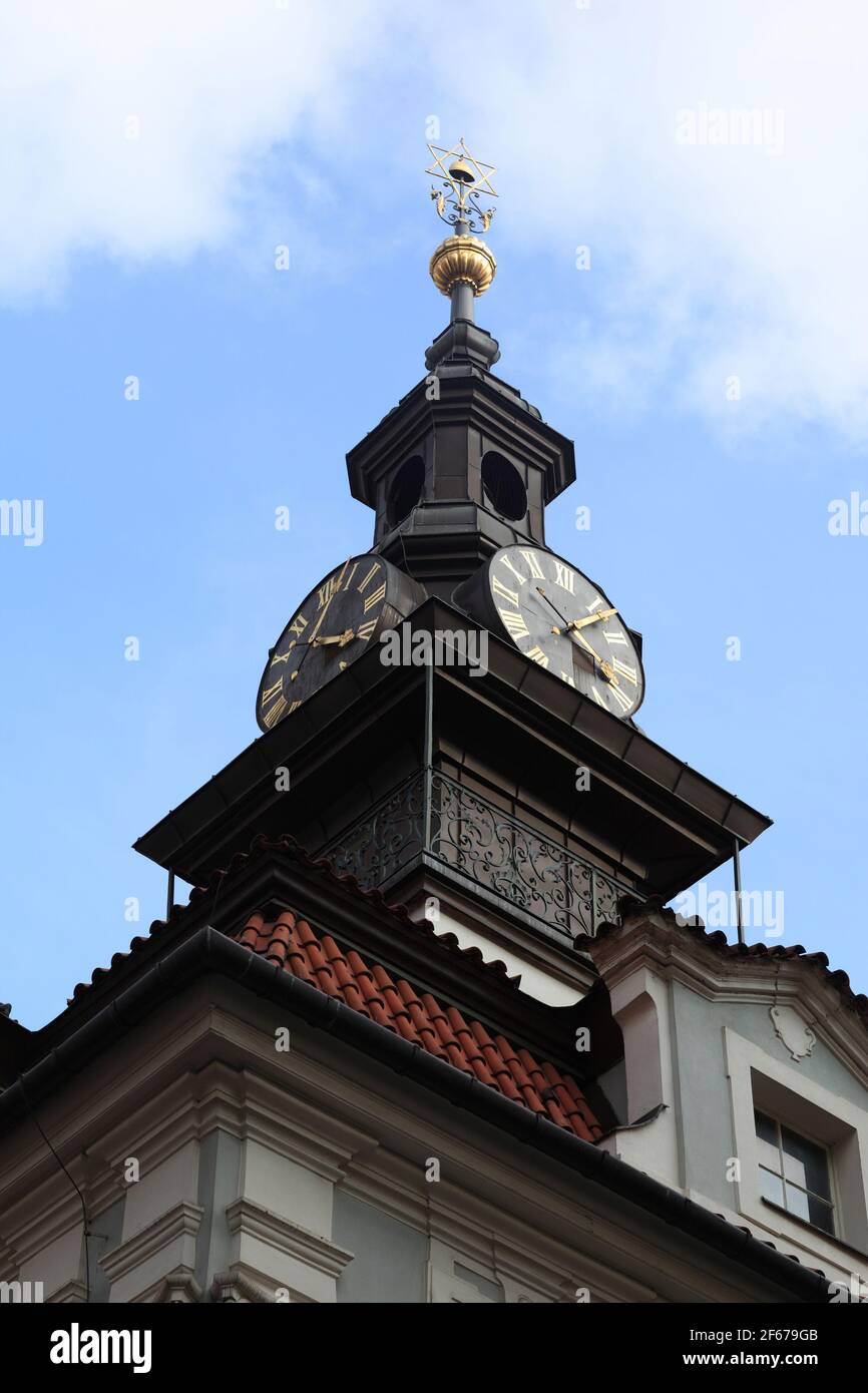 View of Jewish Town Hall clocks in Prague, Czech republic Stock Photo ...