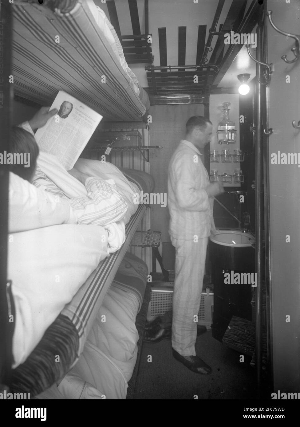 The state railways, sj sleeper III K., Older model, interior night use ...