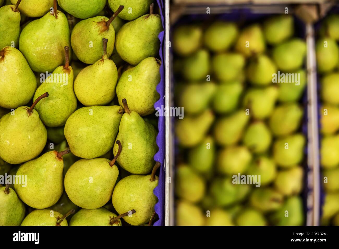 Pears in crates ready for shipping. Cold storage interior Stock Photo ...
