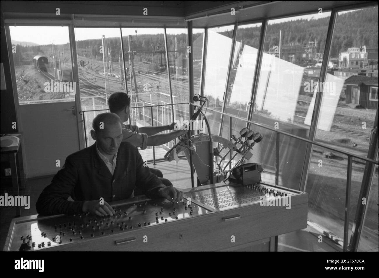 The ranging tower on the Ranger Railway on Angle Station. Staff at an ...