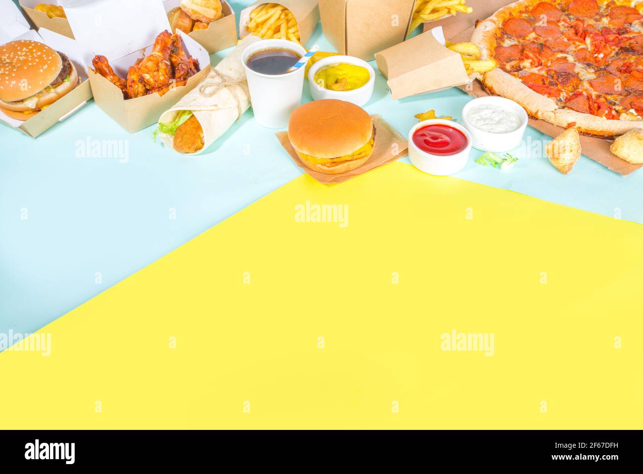 Delivery fastfood ordering food online concept. Large set assorted ...