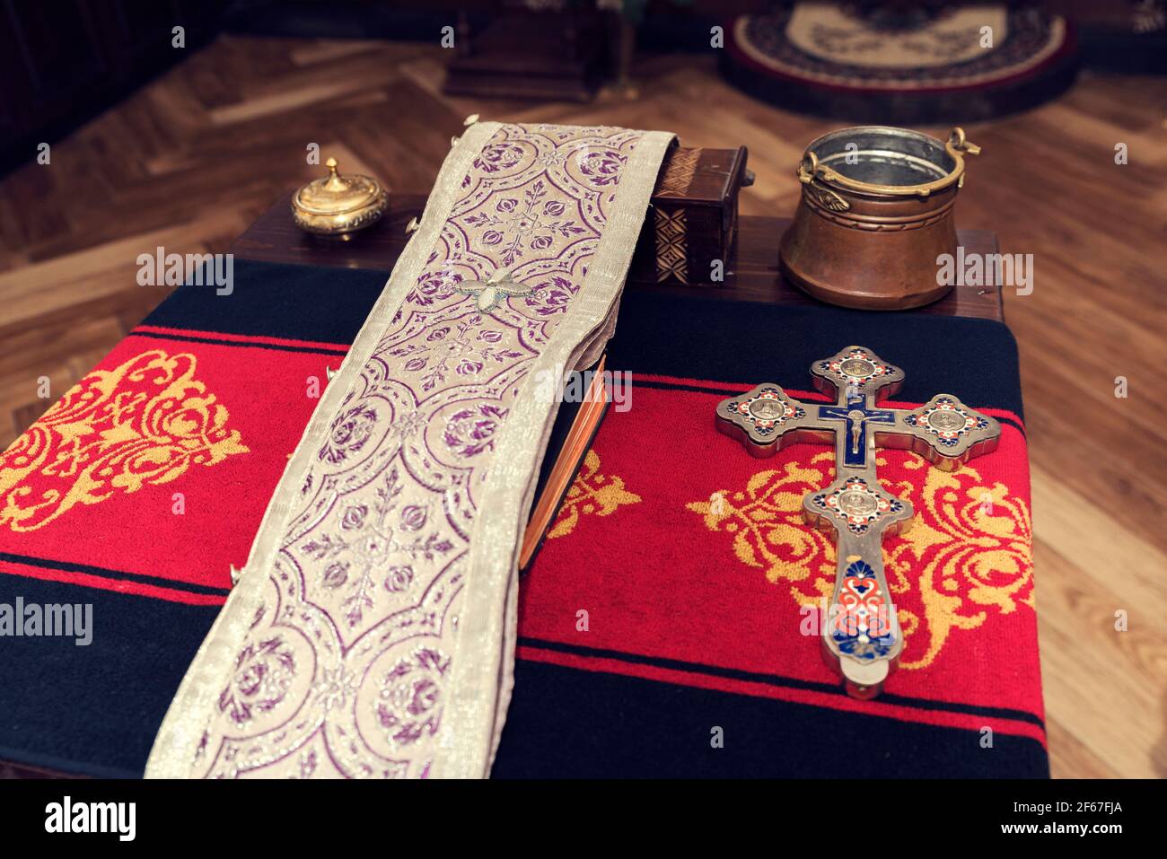 Attributes for Baptism ritual in Christian church Stock Photo - Alamy