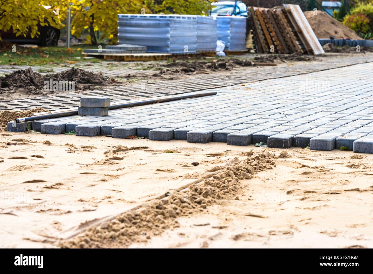 new pavement of paving slabs, new street being paved Stock Photo - Alamy
