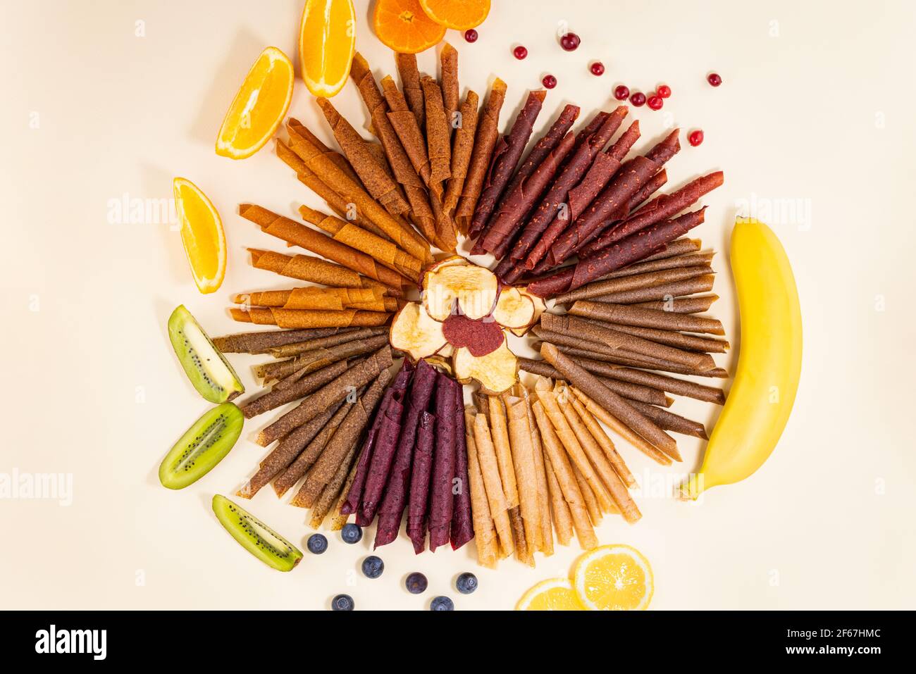 fruit roll up on a beige background top view. Homemade Fruit Snack ...