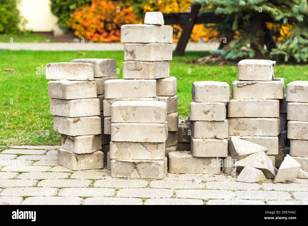 renewal of pavement bricks and paving slabs on the street Stock Photo ...