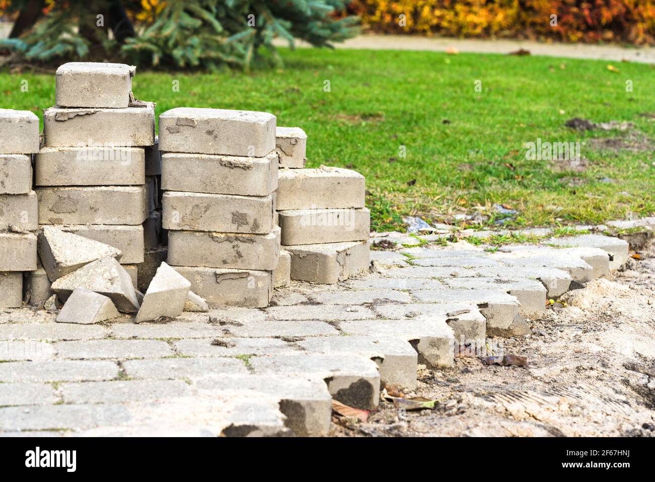 renewal of pavement bricks and paving slabs on the street Stock Photo ...