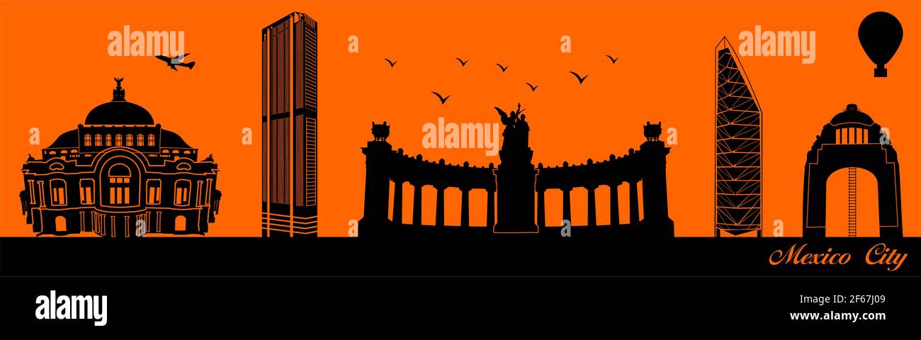 Vector city skyline silhouette - illustration, Town in orange ...