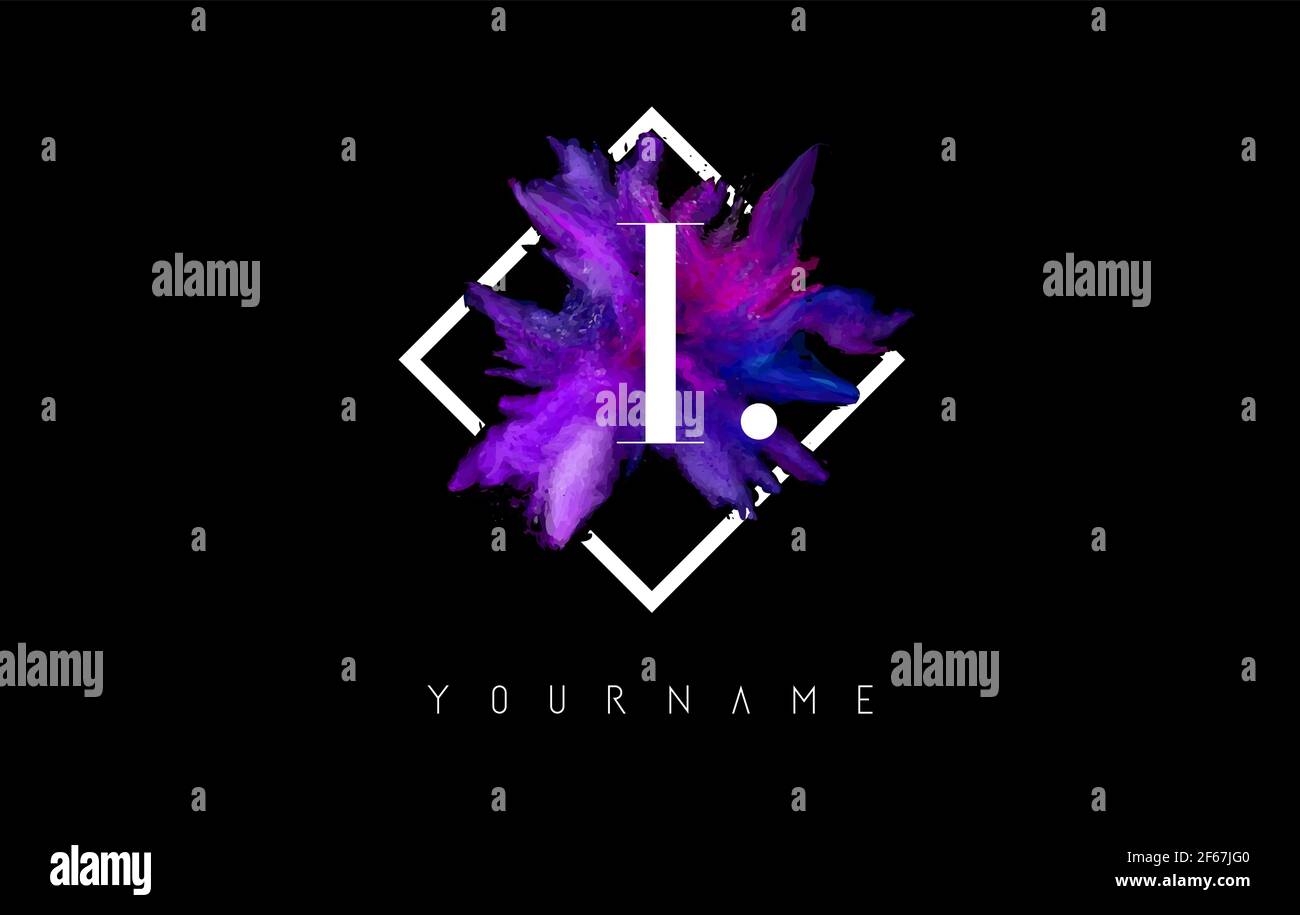 I Letter Logo Design with Colorful ink Stroke over White Square Frame ...
