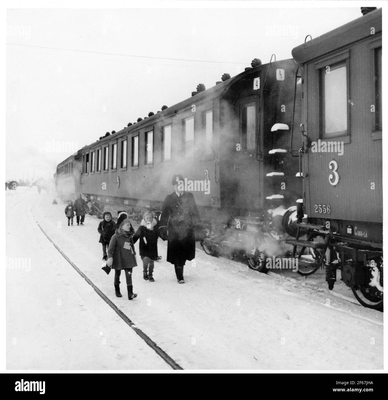 Finnish children rise on the Swedish train. State railways, SJ C08 2556 ...