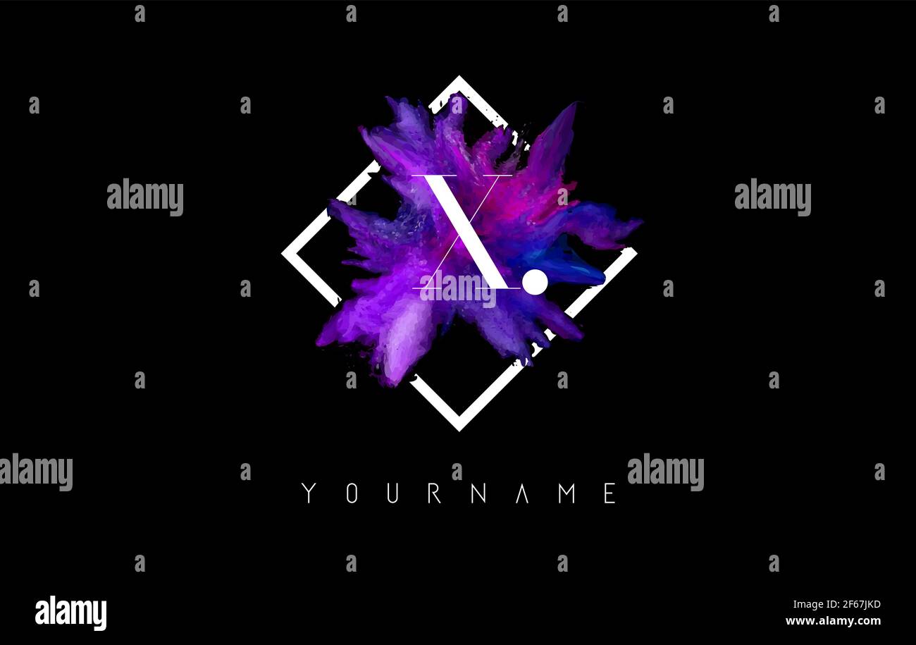 X Letter Logo Design with Colorful ink Stroke over White Square Frame ...