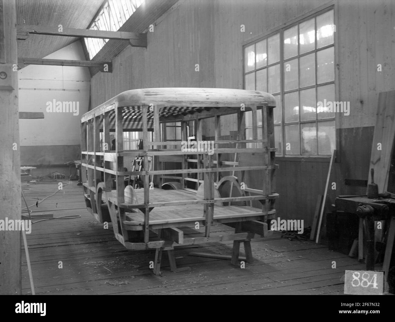 Chevroletbus under building. AB Svenska Railway workshops workshop in ...