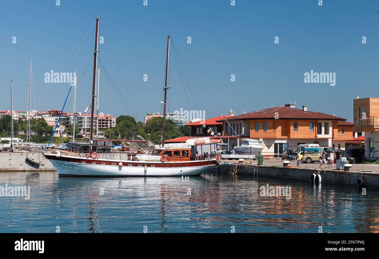 Nessebar, Bulgaria - July 21, 2014: Sailing yacht moored in old port of ...