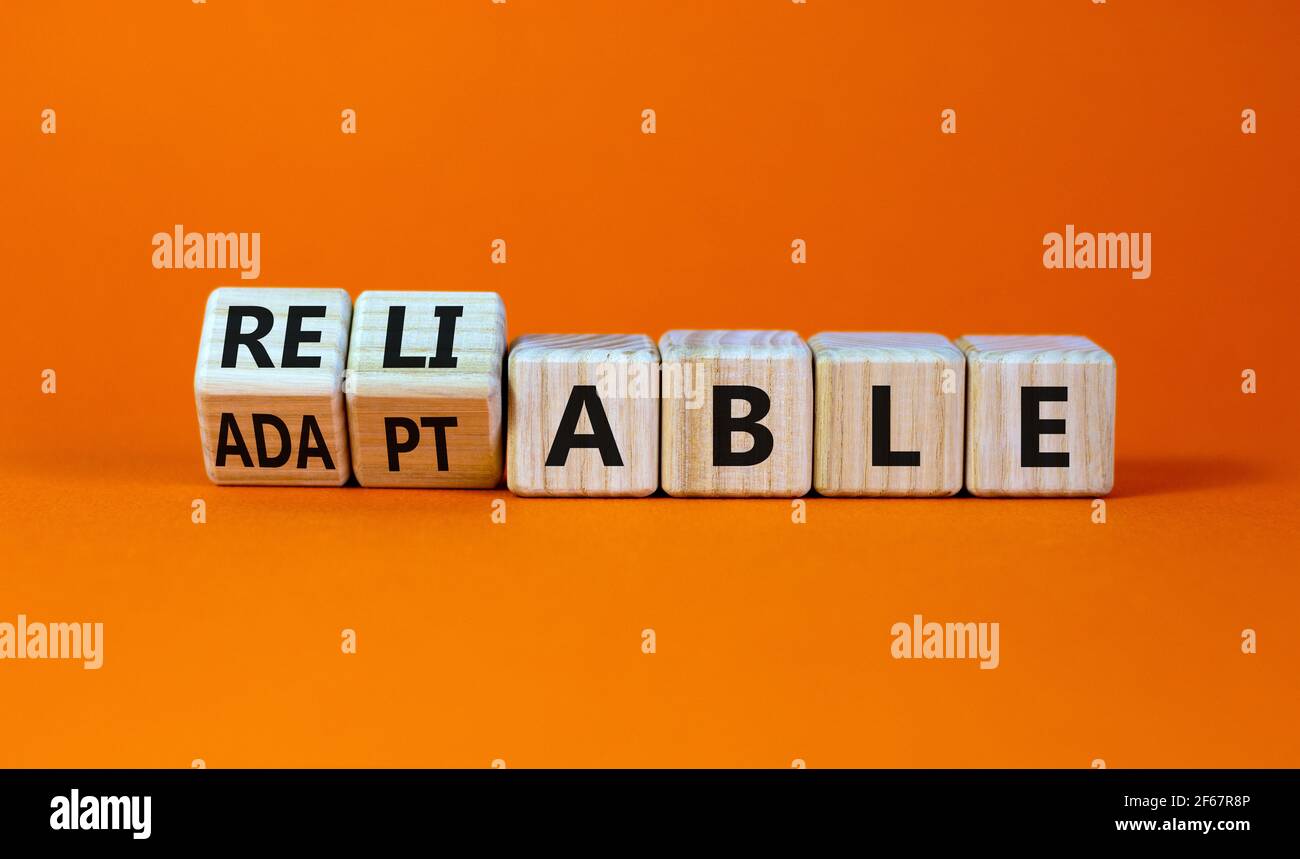 Adaptable or reliable symbol. Turned wooden cubes and changed the word ...