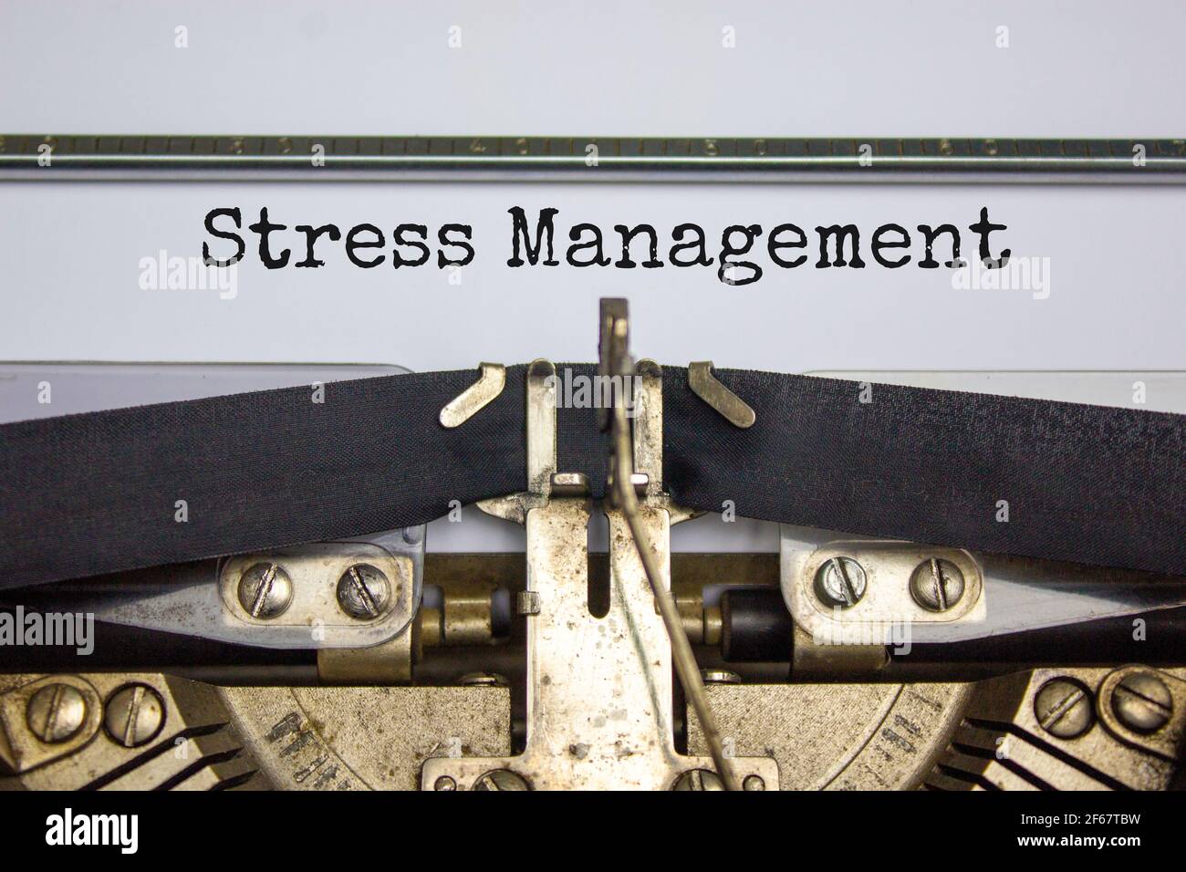 Stress management symbol. Words 'Stress management' typed on retro ...