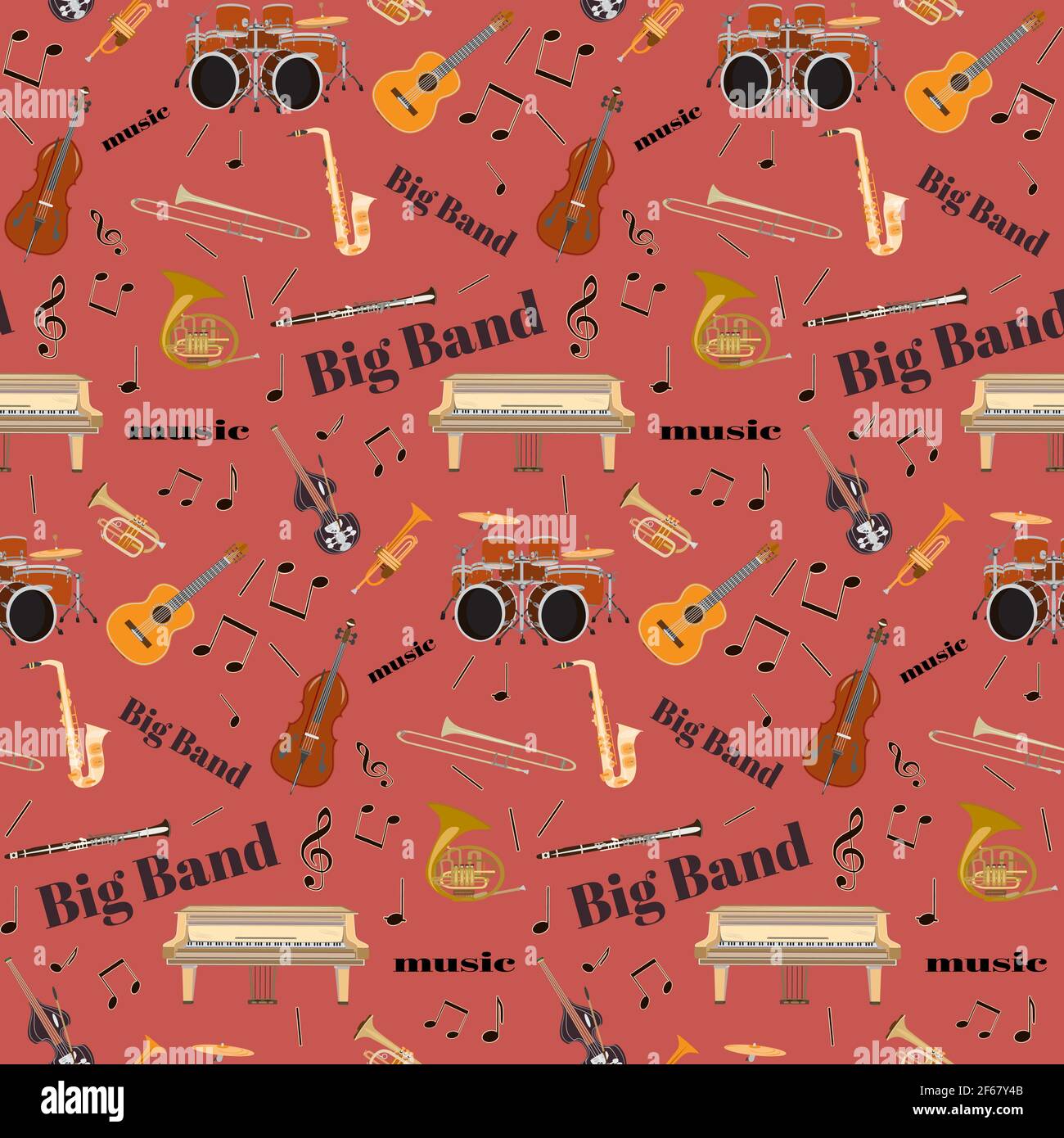 Vector seamless pattern with jazz big band musical instruments Stock ...