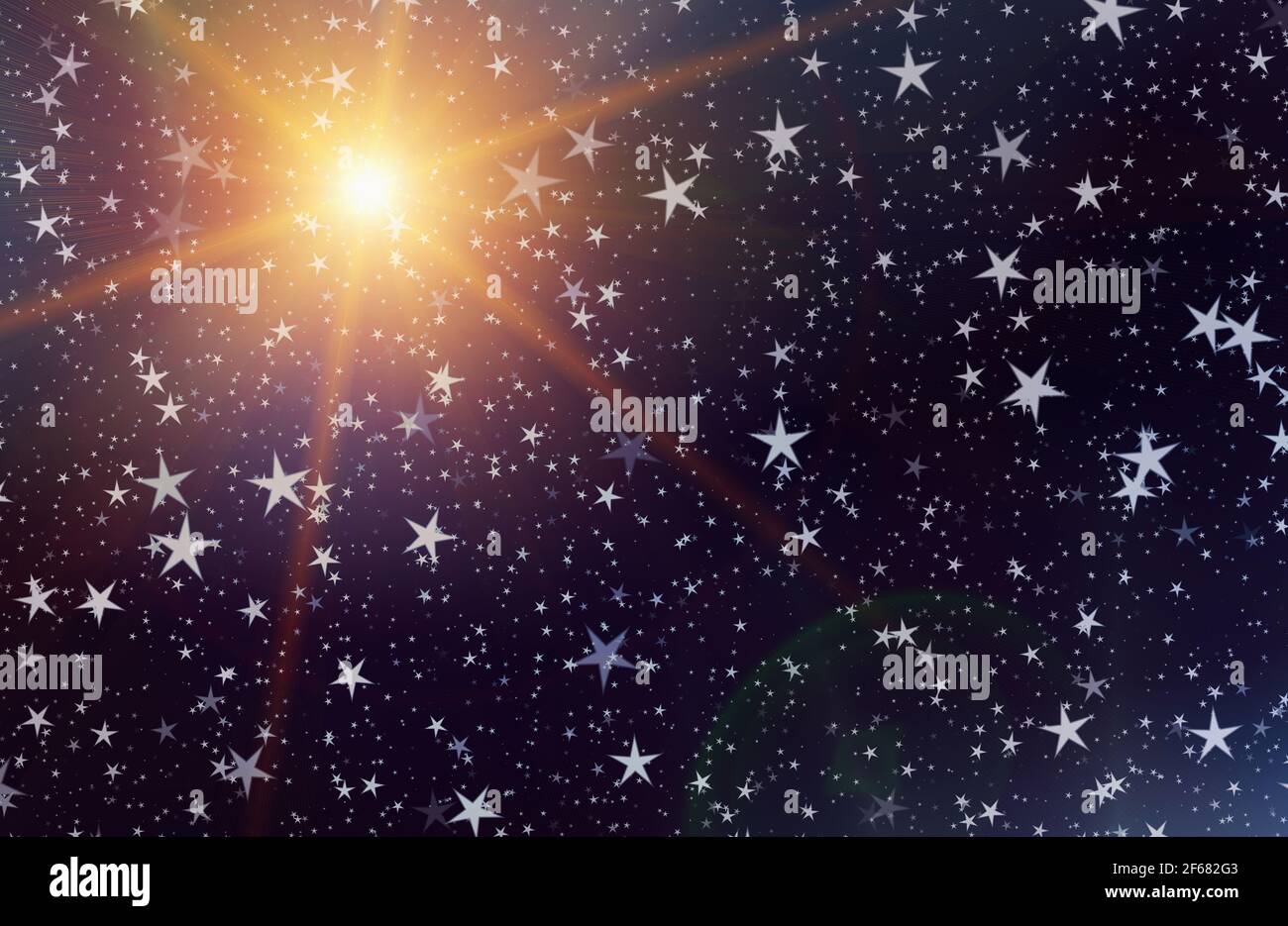 sun rays on space stars background Stock Photo - Alamy