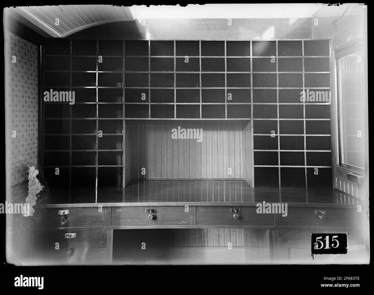 Interior from the mail trolley, mail sorting table. Norway's state ...