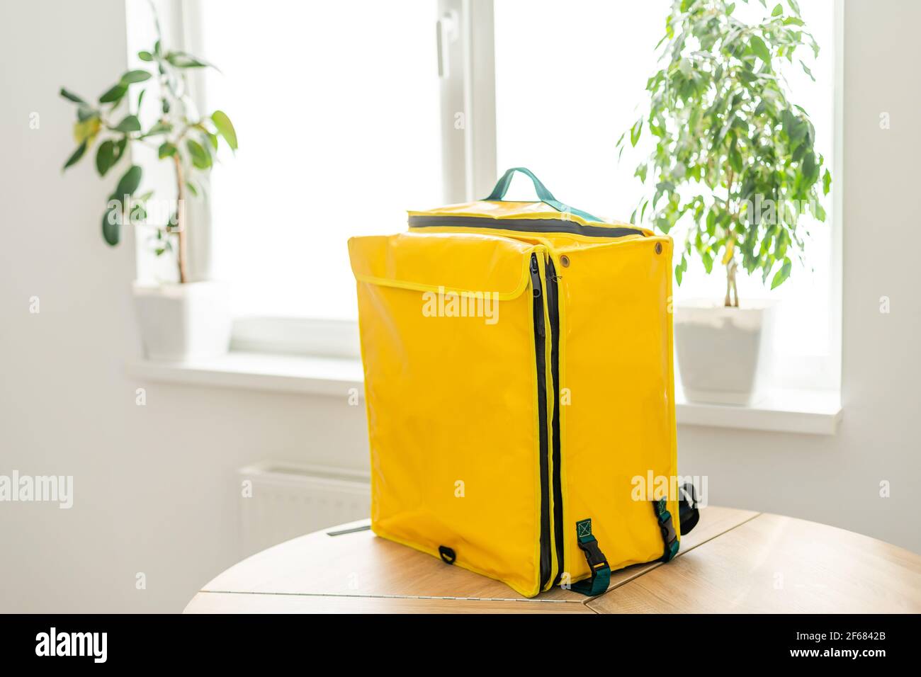 Yellow refrigerator bag for food delivery or for trip to nature and ...
